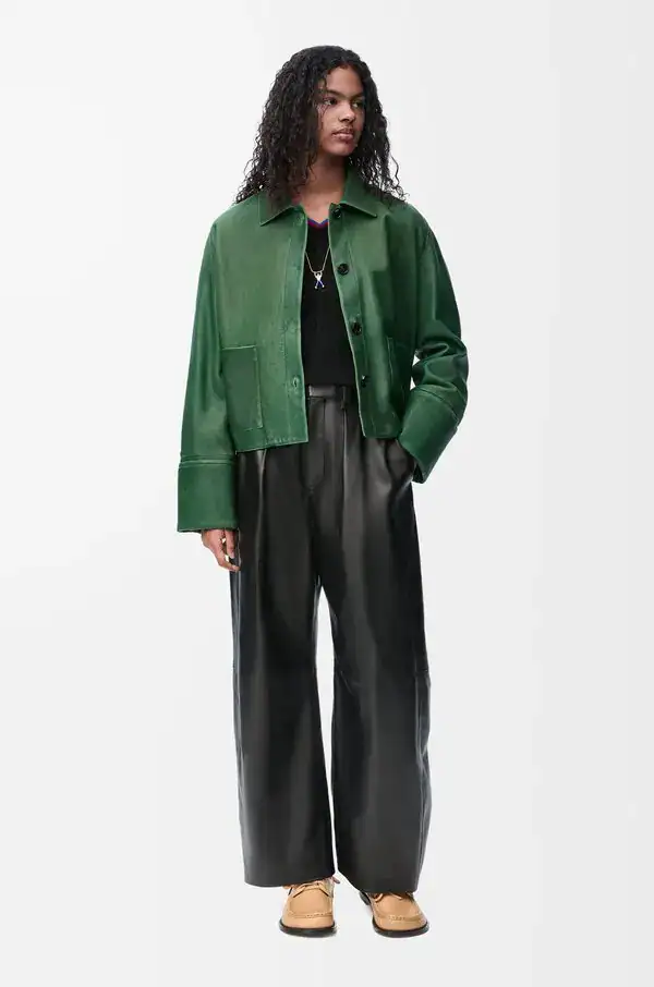 Loewe Nappa Lambskin Turn-Up Jacket - Dark Green | Editorialist